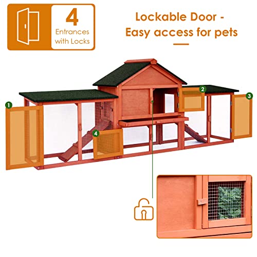 TLSUNNY 83" Rabbit Hutch Indoor Bunny Cage Outdoor for 2 Rabbits, Extra-Large Rabbit Cage with Double Run, Wooden Bunny Hutch Poultry Pen Enclosure with 2 Ramps Removable Tray Asphalt Roof