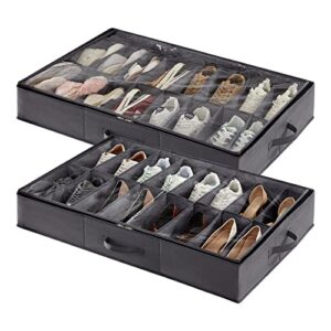 lifewit 2 packs under bed shoe storage organizer, total fit 32 pairs of shoes, foldable shoe rack organizer container with reinforced handle and clear cover for women's and men's shoes