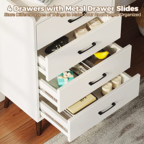 Rolanstar Drawer Dresser- Quick Install, 4 Drawers Storage Dresser with Foldable Drawer Dividers, Modern Chest of Drawer, White (Tool Free Except Drawer Handle and Foot)