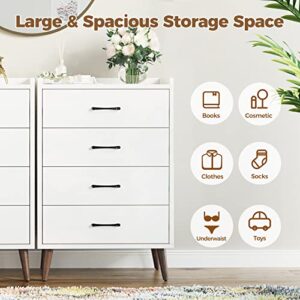 Rolanstar Drawer Dresser- Quick Install, 4 Drawers Storage Dresser with Foldable Drawer Dividers, Modern Chest of Drawer, White (Tool Free Except Drawer Handle and Foot)