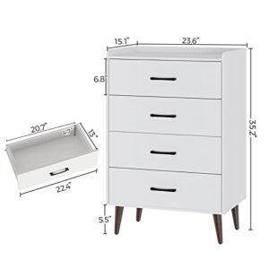 Rolanstar Drawer Dresser- Quick Install, 4 Drawers Storage Dresser with Foldable Drawer Dividers, Modern Chest of Drawer, White (Tool Free Except Drawer Handle and Foot)