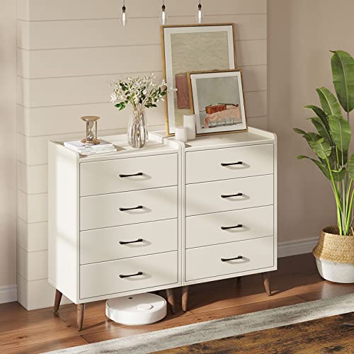 Rolanstar Drawer Dresser- Quick Install, 4 Drawers Storage Dresser with Foldable Drawer Dividers, Modern Chest of Drawer, White (Tool Free Except Drawer Handle and Foot)