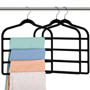 velvet pants hangers space saving - non slip jeans hangers znben velvet trousers clothes hangers multiple closet storage organizer for jeans scarves tie towels black 3 pack