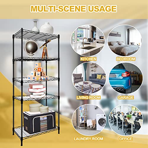 5-Tier Wire Shelving Unit and Storage, Shelves for Storage Height Adjustable Metal Wire Rack Shelving for Garage Kitchen Pantry Closet Laundry Bathroom Load 440LBS (21.5W x 11.5D x 59.5H inch)