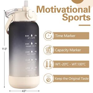 kytffu 64oz Glass Water Bottles with Straw, Half Gallon Motivational Time Marker Water Bottle Glass with and Neoprene Sleeve, 2L Leakproof Large Glass Water Jug for Gym,White