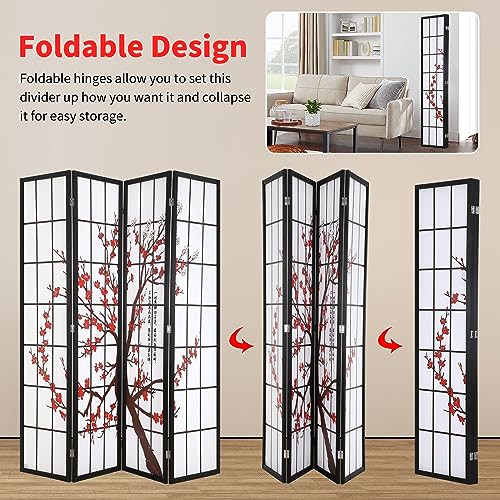 Room Divider 6Ft Folding Privacy Divider 4 Panel Portable Room Seperating Chinese Style Dividers Japanese Screen Wall Divider Wood Divider Tall Freestanding Partition Screen, White