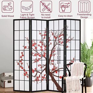 Room Divider 6Ft Folding Privacy Divider 4 Panel Portable Room Seperating Chinese Style Dividers Japanese Screen Wall Divider Wood Divider Tall Freestanding Partition Screen, White