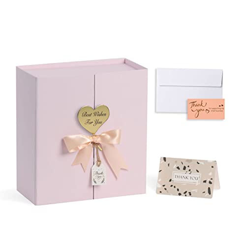 CHARMGIFTBOX Gift Boxes with Lids, 8.5"x8"x4" Pink Gift Box with Ribbon Card Fancy Gift Wrap Boxes for Wrapping Presents Festival Anniversary Birthday Weddings Gift Box for Girlfriend Mother's day