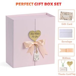 CHARMGIFTBOX Gift Boxes with Lids, 8.5"x8"x4" Pink Gift Box with Ribbon Card Fancy Gift Wrap Boxes for Wrapping Presents Festival Anniversary Birthday Weddings Gift Box for Girlfriend Mother's day