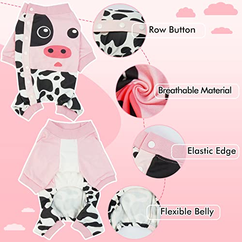 IKIPUKO Dog Pajamas with Button, Cartoon Pattern Pet PJS Pet Hair Shedding Onesie for Cats Small Medium Dogs, 4 Legged Shirt Pet Jumpsuit Outfit for Spring Autumn(Pig-XXS)