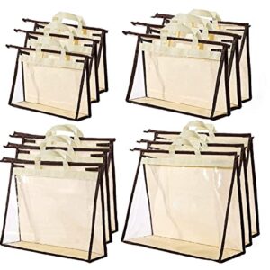 Liaojiong 12 Pack Purse Organizer for Closet, XL, L, M, S Handbag Organizer Storage, Dust Bags for Handbags with Zipper and Handles, Clear Anti-dust Hanging Organization Tote Dust Cover 4 Sizes Beige Hand Bag