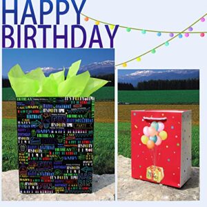 Birthday Gift Bags with Tissue Paper and Greeting Cards, 6pcs Gift Bags Set with Handles, Large 15.7'', Medium13'', Small 9'' Assorted Sizes Happy Birthday Gift Bags for Women Kids Girls Men Boys (birthday)