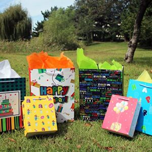 Birthday Gift Bags with Tissue Paper and Greeting Cards, 6pcs Gift Bags Set with Handles, Large 15.7'', Medium13'', Small 9'' Assorted Sizes Happy Birthday Gift Bags for Women Kids Girls Men Boys (birthday)