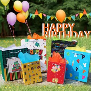 Birthday Gift Bags with Tissue Paper and Greeting Cards, 6pcs Gift Bags Set with Handles, Large 15.7'', Medium13'', Small 9'' Assorted Sizes Happy Birthday Gift Bags for Women Kids Girls Men Boys (birthday)