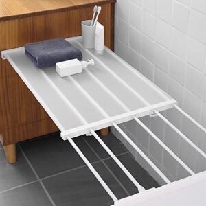 LIYIVNAA Extendable Closet Shelf Wardrobe Clothing Storage Hanger Tension Rod Cabinet Divider Shelving Rack Holder Shoe Organizer for Bathroom Kitchen Garage Bookshelf, 9.45 in Width