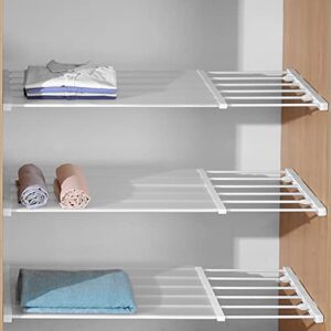 LIYIVNAA Extendable Closet Shelf Wardrobe Clothing Storage Hanger Tension Rod Cabinet Divider Shelving Rack Holder Shoe Organizer for Bathroom Kitchen Garage Bookshelf, 9.45 in Width