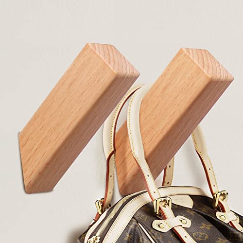 OHIYO Wood Wall Hooks 2 Pack Natural Wooden Hooks Wall Mounted Coat Hooks for Wall Natural Hat Hooks Heavy Duty Wall Hooks for Hanging Hat & Bag & Coat Decorative Hooks Wall Towel Hooks(Beech Wood)