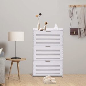 BILPIKOGoo 3 Drawer Shoe Cabinet, Freestanding Shoe Rack Storage Organizer with Flip Door, Modern Tipping Bucket Shoe Cabinet for Entryway, Hallway, Bedroom (3 Tier White)