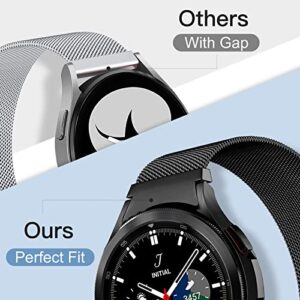 Zedoli for Samsung Galaxy Watch 4 Band 40mm 44mm / Classic 42mm 44mm / Samsung Galaxy Watch 5 40mm 44mm / Watch 5 Pro 45mm for Men Women, 2 Pack Stainless Steel Magnetic Metal Mesh Loop, Silver Black