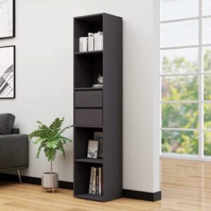 wifese bookshelf book cabinet 14.2"x11.8"x67.3" cubby storage organizer record player stand bookcase with doors bookshelf with cabinet storage shelf for living room small cabinet gray