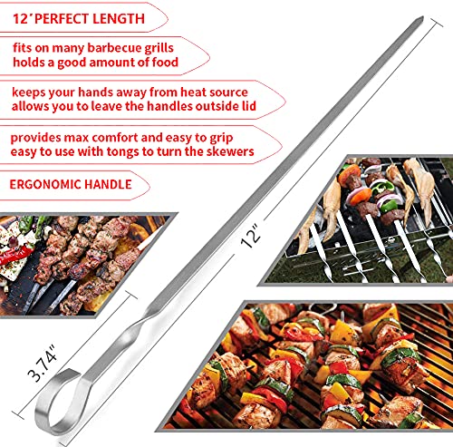 Metal Skewers for Grilling,Kabob Skewers,Flat BBQ Barbecue Skewer,Grilling Skewers Set,Reusable BBQ (14" skewers(12 pack))