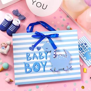 Loveinside Baby Boy Gift Bag Blue Dinosaur Design with Tissue Paper and Greeting Card for Baby Shower, New Parents, and More - 13" x 10" x 5", 1 Pcs