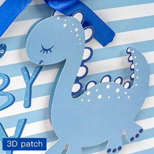 Loveinside Baby Boy Gift Bag Blue Dinosaur Design with Tissue Paper and Greeting Card for Baby Shower, New Parents, and More - 13" x 10" x 5", 1 Pcs