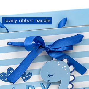 Loveinside Baby Boy Gift Bag Blue Dinosaur Design with Tissue Paper and Greeting Card for Baby Shower, New Parents, and More - 13" x 10" x 5", 1 Pcs