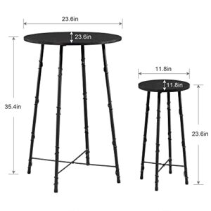 VECELO 3 Piece Round Pub Dining Set, High Top Bar Table and Stools for 2, Bistro Dinette with/Chairs for Small Space, Easy Assembly, Black