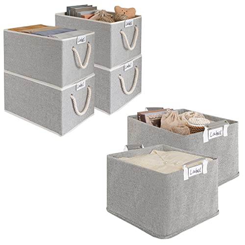 LoforHoney Home Bundle- Storage Bins with Cotton Rope Handles Light Gray XLarge 4-Pack, Storage Baskets with Metal Frames Light Gray Jumbo 2-Pack