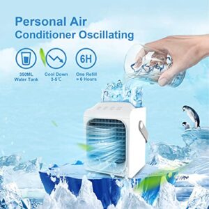 HISORO Mini Air Conditioner Battery Powered Operated Oscillating Mini Ac For Bedroom Desk Room Car Camping Tent Portable Personal Air Conditioner Cooler Fan (air1301)