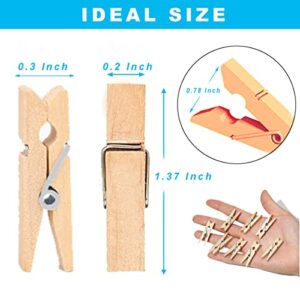 1.35 Inch Mini Clothes Pins for Photo【100 Pcs】 with 32 Feet Jute Twine，Mini Clothes Pins for Crafts,Wooden Small Clothes Pins for Pictures,Tiny Decorative Clothespins for Baby Shower(Natural Color)