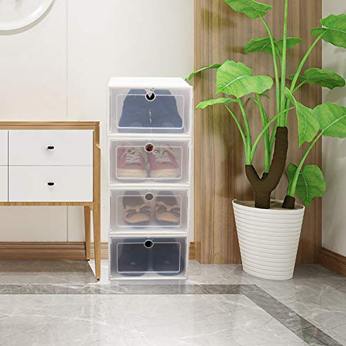 20/24 PCS Shoe Storage Boxes - Stackable Shoe Organizer, Foldable Shoe Display Box with Front Opening Lids Clear Platic Shoe Container Boxes for Closet Bedroom Bathroom 13"x 9"x 5.5" White (20pcs)