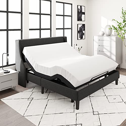 Allewie Adjustable Bed Base Frame King with 2.0 Generation Motor, Wireless Remote, Head and Foot Incline, Intelligent Sleep Aid, Zero-Gravity, High Weight Capacity, Easy Self-Assembly,Upholstered