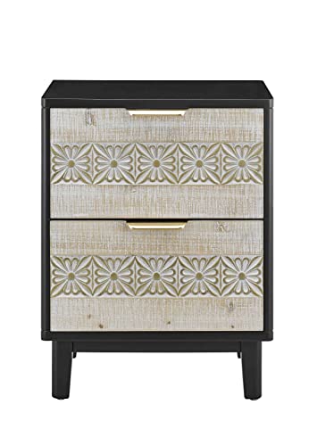 Aoikax Farmhouse 2-Drawer nightstand,Set of 2 French Countrynightstands, Fully Assemble, Hand-Carved Flower Pattern Front Accent nightstands for Bedroom/Living Room. Natural and Black.