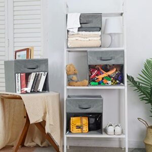 DOMEraax Cube Storage Bin 4 Pack with Clear Window Large Boxes Basket with Handles Fabric Closet Organizer 13" x 13" x 13" Gray