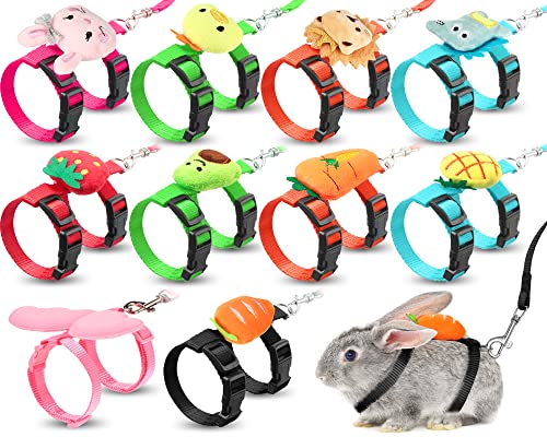 10 Pcs Bunny Rabbit Harness and Leash Adjustable Bunny Harness Set Cute Vest Harness Leash Bunny Harness Rabbit Leash Bunny Supplies for Guinea Pig Ferret Puppy Kitten Small Animals