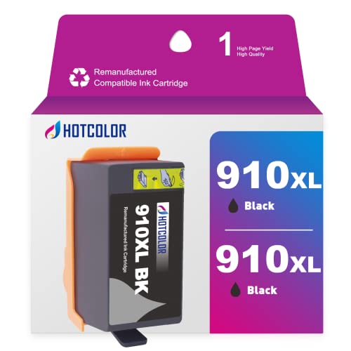 HOTCOLOR 910XL Black Replacement for HP 910 XL 910XL Ink Cartridges for OfficeJet Pro 8020 8025e 8025 8028 8035e 8035 OfficeJet 8022 8022e 8015 Printer (1 Black, 1Pack)