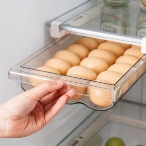 allpdesky refrigerator eggs storage box plastic food storage container pull-out drawer holder kitchen fridge fresh-keeping organizer shelf