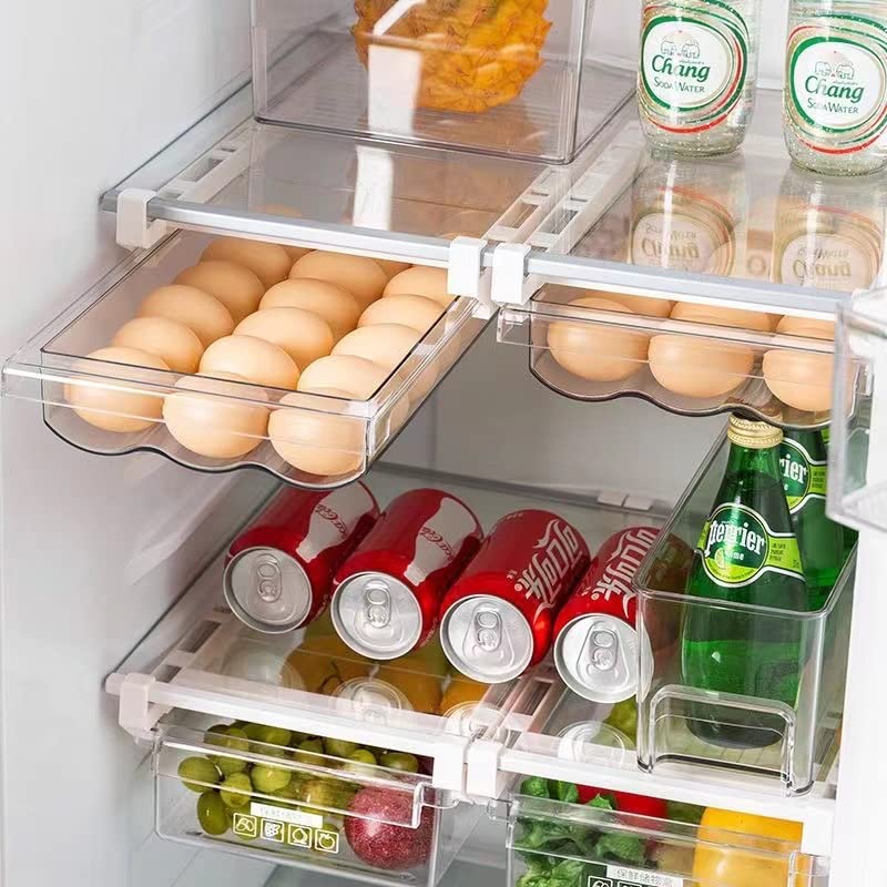 Allpdesky Refrigerator Eggs Storage Box Plastic Food Storage Container Pull-out Drawer Holder Kitchen Fridge Fresh-Keeping Organizer Shelf