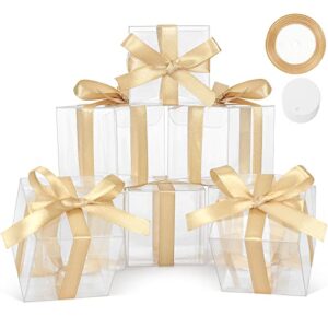 cotopher 35 pcs clear boxes for favors, 4x4x4 inches clear gift boxes pet material clear cupcake boxes plastic small gift boxes with lids, party favor boxes for wedding favors baby shower