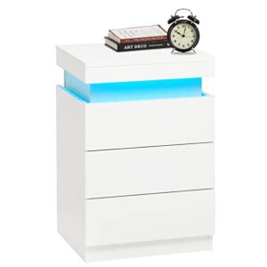 ADORNEVE Nightstand with Charging Station and LED Lights,Night Stand with Sliding Top for Bedroom,Bedside Table with Drawers,Modern End Side Table,White