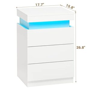 ADORNEVE Nightstand with Charging Station and LED Lights,Night Stand with Sliding Top for Bedroom,Bedside Table with Drawers,Modern End Side Table,White