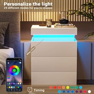 ADORNEVE Nightstand with Charging Station and LED Lights,Night Stand with Sliding Top for Bedroom,Bedside Table with Drawers,Modern End Side Table,White