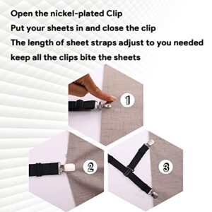 wonhag Fitted Bed Sheet Straps Premium Version Sheet Holders for Bed Corners Heavy Duty Clips Black 4 PCS Bedsheet Fasteners