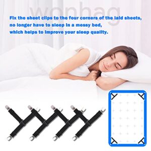 wonhag Fitted Bed Sheet Straps Premium Version Sheet Holders for Bed Corners Heavy Duty Clips Black 4 PCS Bedsheet Fasteners