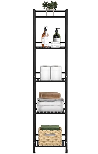 TZAMLI 5 Tier Shelving Unit, Free-Standing Bathroom Storage Shelves, Metal Heavy Duty Storage Rack Shelf for Small Space Kitchen Balcony Office, Matte Black