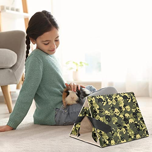 Camouflage Green Skull Pattern, Hamster House Habitat Bed for Small Animal Hamster Gerbils Chipmunks Squirrels Hedgehogs Guinea Pigs Habitat Decor