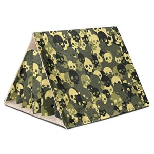 camouflage green skull pattern, hamster house habitat bed for small animal hamster gerbils chipmunks squirrels hedgehogs guinea pigs habitat decor