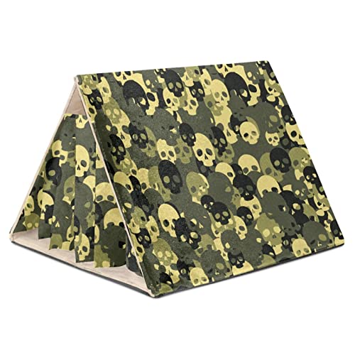 Camouflage Green Skull Pattern, Hamster House Habitat Bed for Small Animal Hamster Gerbils Chipmunks Squirrels Hedgehogs Guinea Pigs Habitat Decor